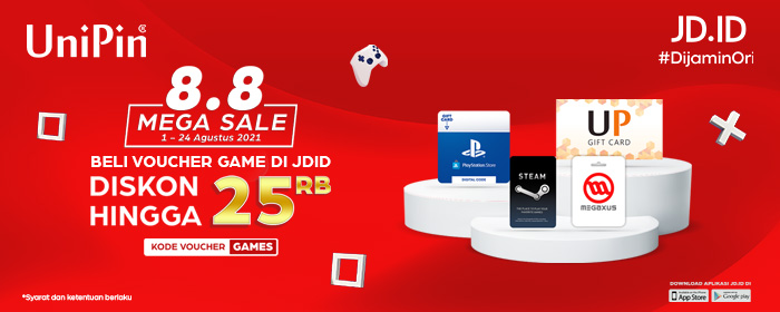 UniPin - Diskon hingga Rp 25.000 beli Voucher Game di 8.8 Mega Sale JDID!