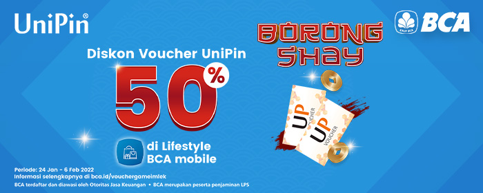 UniPin - Nikmati Diskon 50% untuk Pembelian Voucher UniPin di BCA Mobile