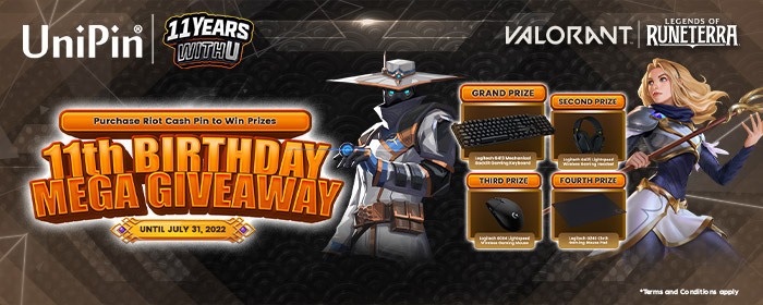 UniPin - #11YearsWithU Birthday Mega Giveaway-Purchase Riot Cash Pin ...